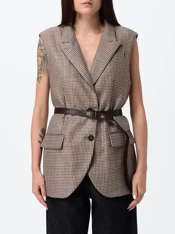 Brunello Cucinelli Single-breasted Houndstooth Virgin Wool Tailored Vest - Beige