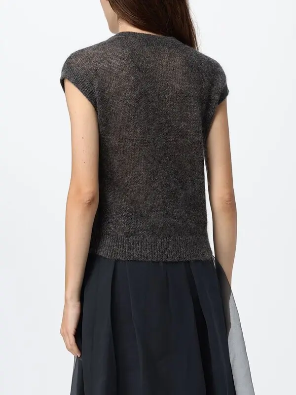 Brunello Cucinelli Sleeveless Wool Crewneck Top With Dropped Shoulders - Charcoal