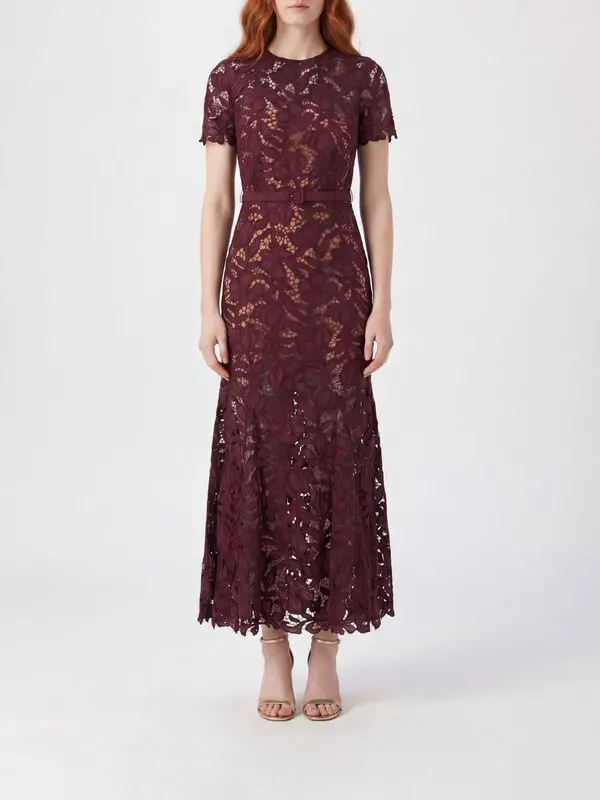 SELF-PORTRAIT A-line Lace Mini Dress With Belt - Red