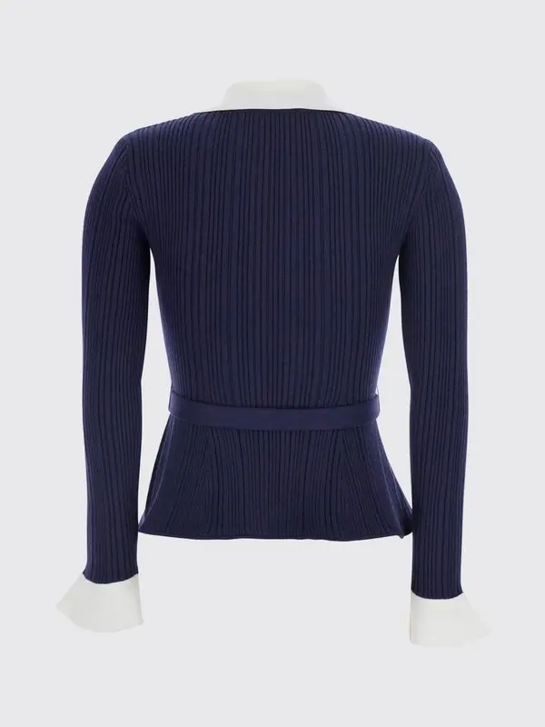 SELF-PORTRAIT Slim Fit Ribbed-knit Cardigan With Lapels And Belt - Navy
