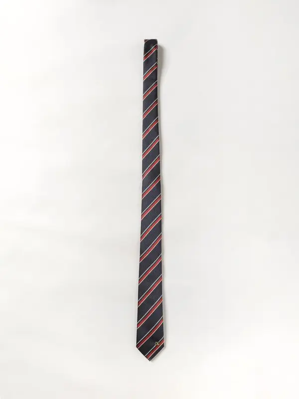 Valentino Garavani Striped Pure Silk Neck Tie With Vlogo Signature Detail - Blue