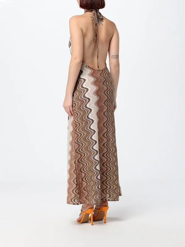 MC2 SAINT BARTH Wave Print Halterneck Jersey Maxi Dress