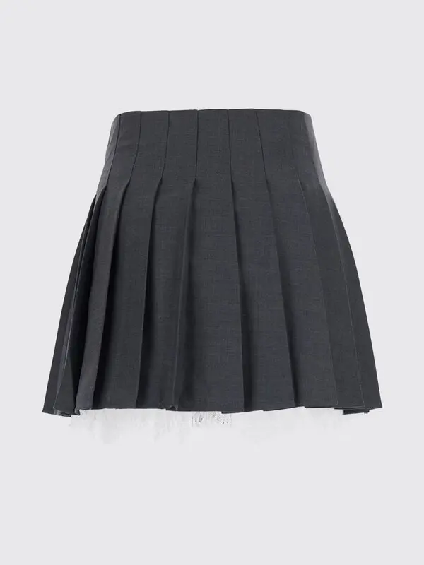 SELF-PORTRAIT Pleated Wool-blend Mini Skirt With Lace Inserts - Grey