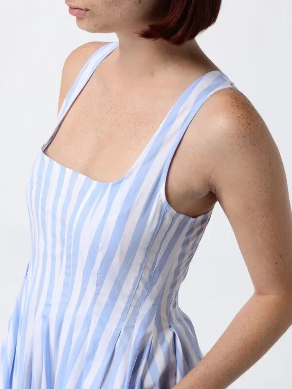 Sportmax Striped Cotton Bustier Maxi Dress With Square Neckline