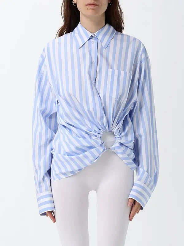 Sportmax Striped Cotton Shirt With Dropped Shoulders And Asymmetrical Hem