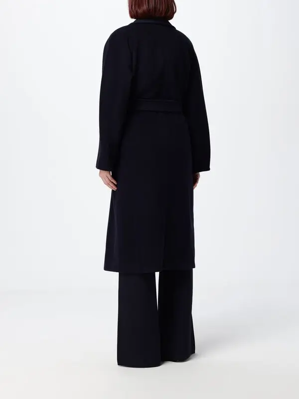 Max Mara Madame Double-breasted Long Wool Coat With Belt - Navy