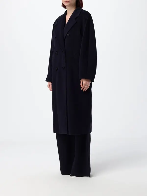 Max Mara Madame Double-breasted Long Wool Coat With Belt - Navy