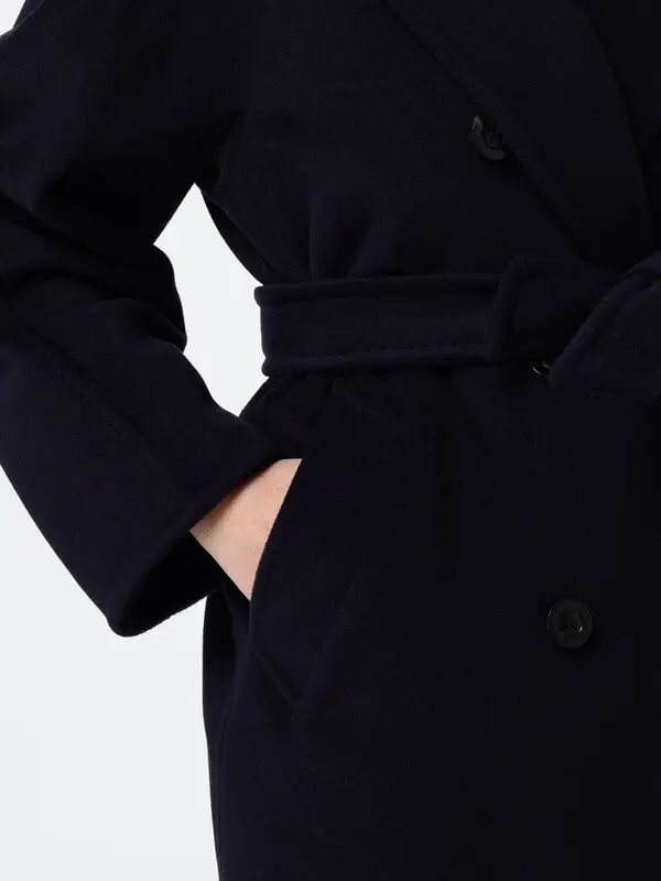 Max Mara Madame Double-breasted Long Wool Coat With Belt - Navy