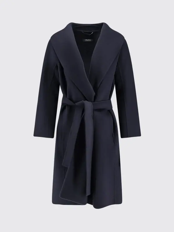 Max Mara Belted Virgin Wool Robe Coat With Shawl Collar - Blue