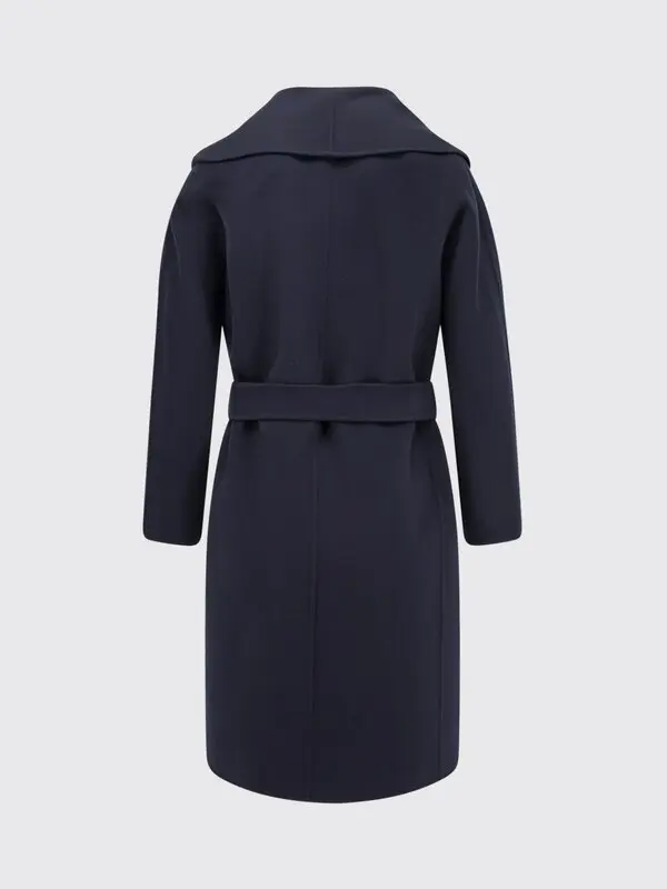 Max Mara Belted Virgin Wool Robe Coat With Shawl Collar - Blue