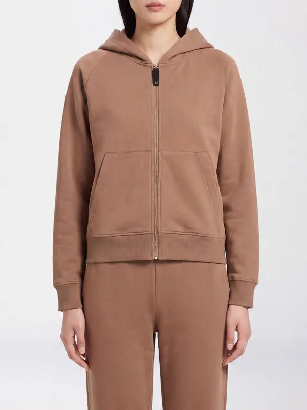 Max Mara Hooded Cotton Zip-up Sweatshirt With Kangaroo Pocket - Brown