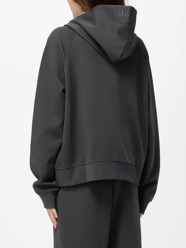 Max Mara Hooded Cotton Zip-up Sweatshirt With Kangaroo Pocket - Grey