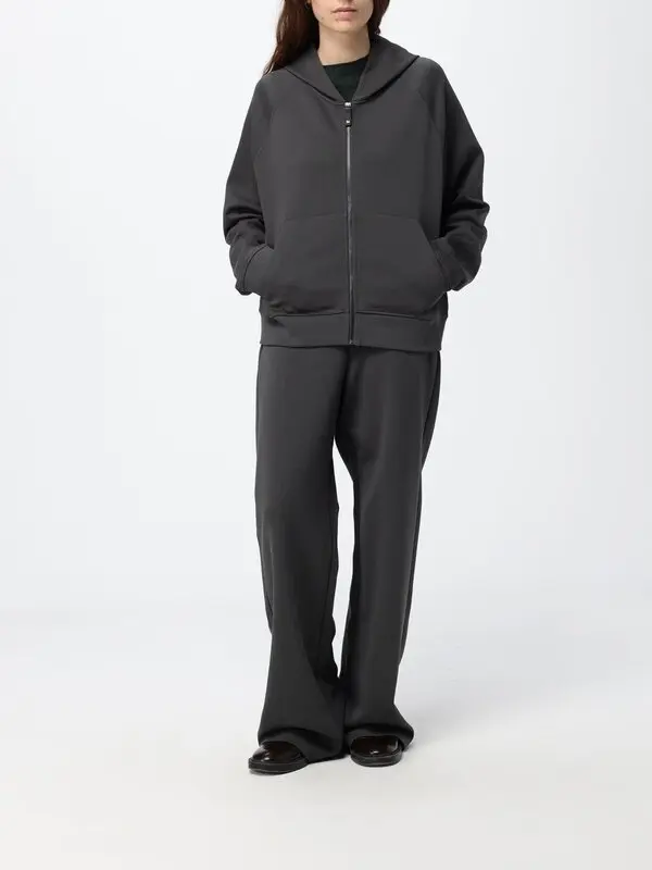 Max Mara Hooded Cotton Zip-up Sweatshirt With Kangaroo Pocket - Grey
