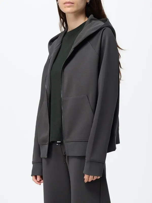 Max Mara Hooded Cotton Zip-up Sweatshirt With Kangaroo Pocket - Grey