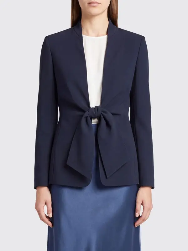 Max Mara Slim Fit Short Cady Blazer With Tie Detail - Blue