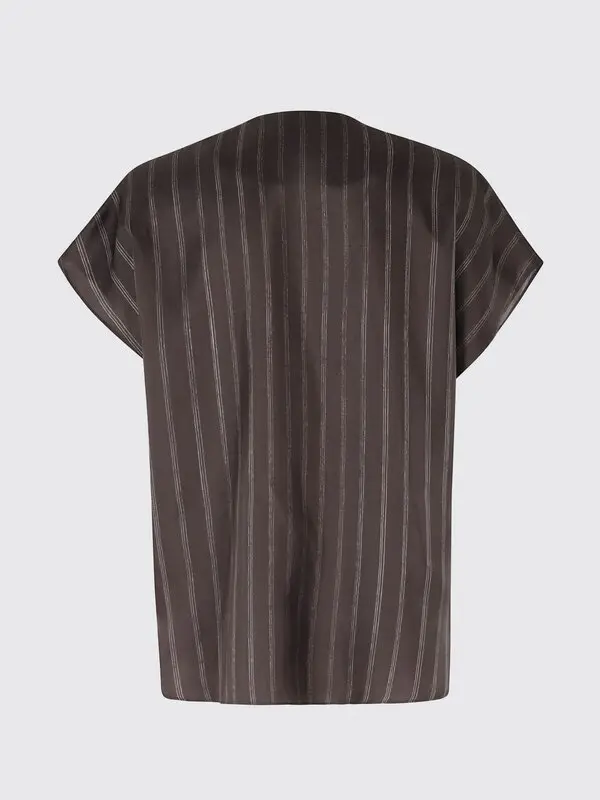 ALYSI Striped Silk Blouse With V-neck And Short Sleeves