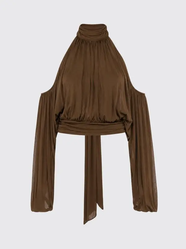 Giuseppe Di Morabito High Neck Cold Shoulder Draped Top - Brown