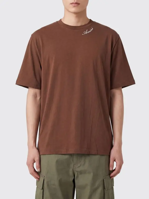 Amiri Drop Shoulder Crewneck T-shirt In Cotton And Modal Blend - Brown