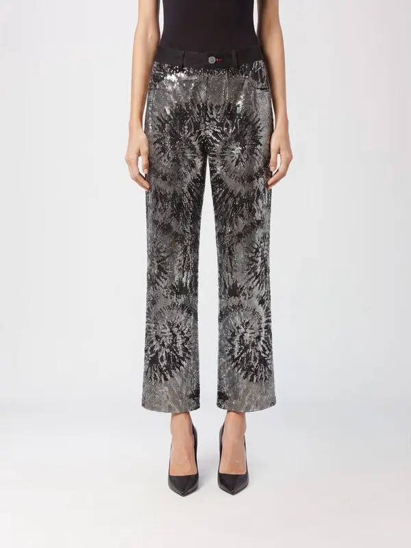 Philipp Plein Wide Leg Cropped Sequined Jeans - Black
