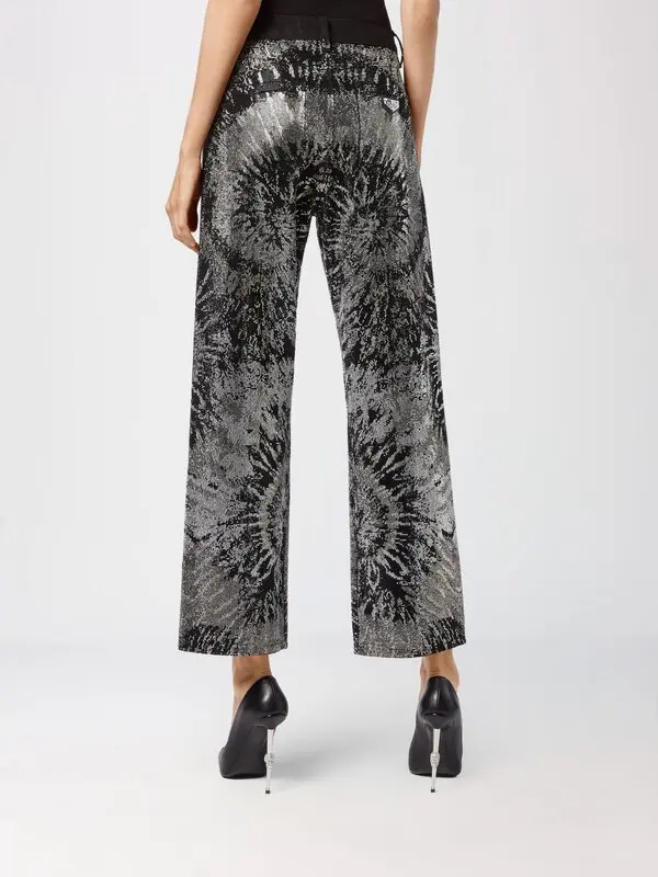 Philipp Plein Wide Leg Cropped Stretch Denim Jeans With Crystals