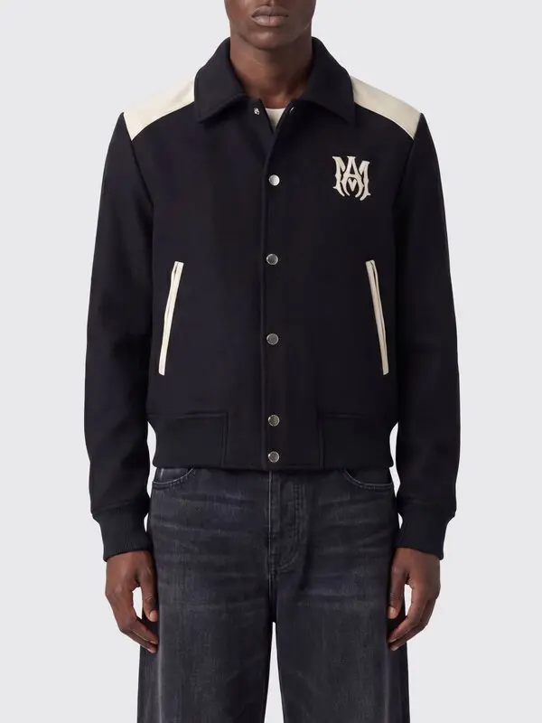 Amiri Varsity Monogram Wool Blend Bomber Jacket - Black
