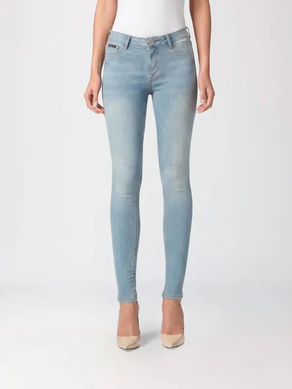 Philipp Plein Cropped Skinny Stretch Jeans With Hexagon Logo - Sky