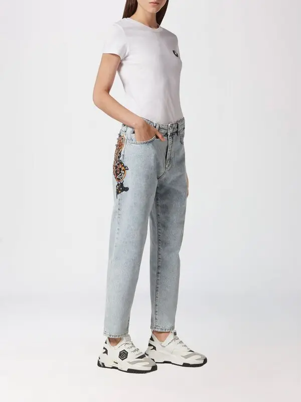 Philipp Plein High-waisted Straight Leg Jeans With Embroidery And Rhinestones - Blue