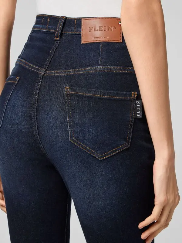 Philipp Plein High-waisted Cropped Skinny Stretch Jeans With Used Effect - Blue