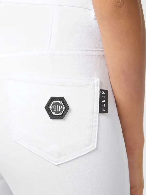 Philipp Plein High-waisted Skinny Cropped Jeans In Stretch With Logo - White