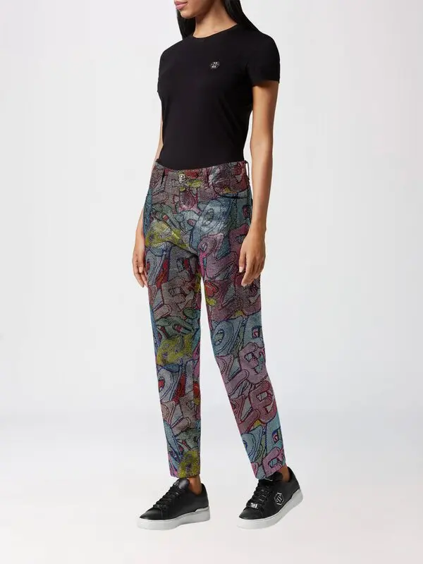 Philipp Plein High-waisted Straight Jeans In Denim With Embroidery And Rhinestones