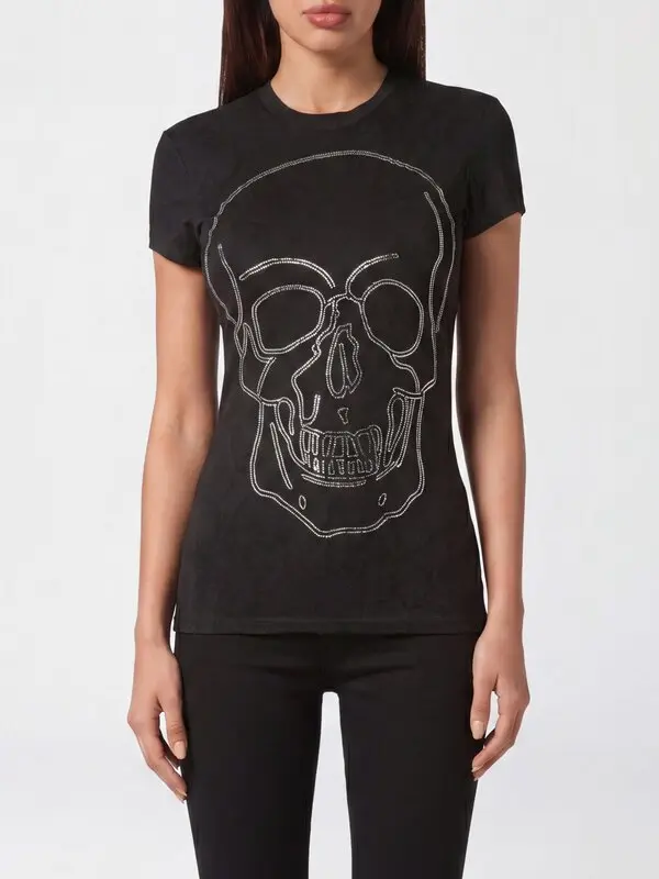 Philipp Plein Slim Fit Cotton T-shirt With Skull Print And Rhinestones - White 1