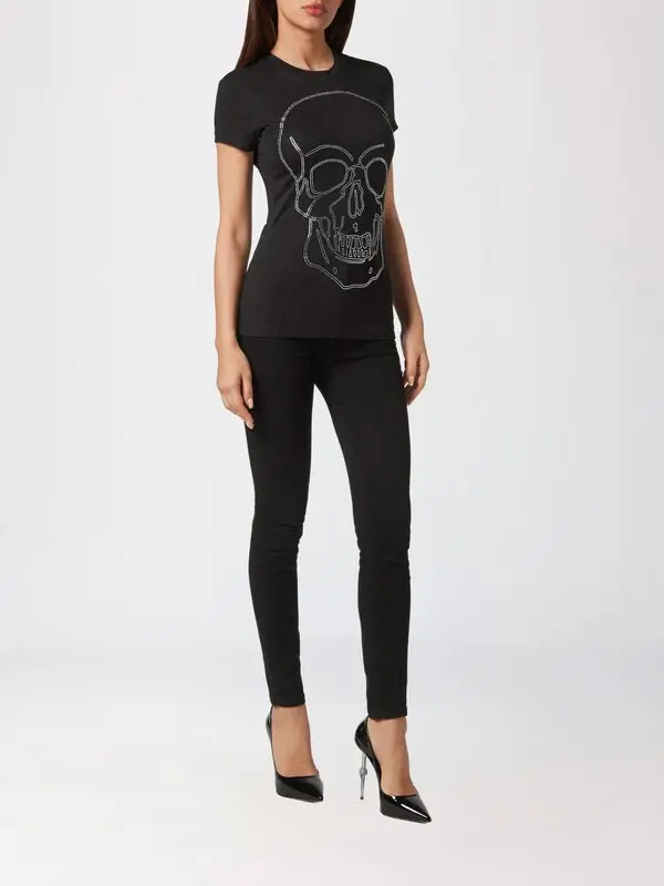 Philipp Plein Slim Fit Cotton T-shirt With Skull Print And Rhinestones - White 1