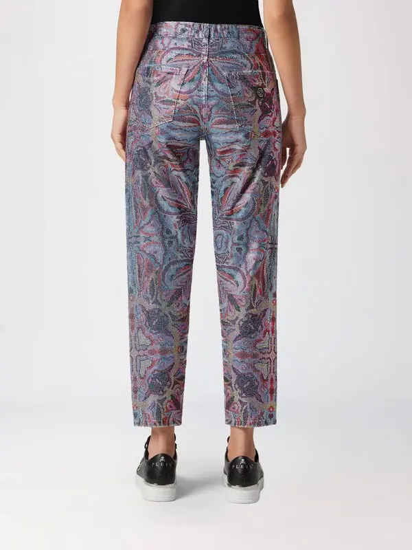 Philipp Plein High-waisted Mom Fit Jeans With Abstract Print And Rhinestones