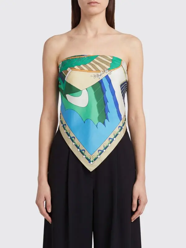 Tory Burch Slim Fit Off-the-shoulder Silk Top With Abstract Print - Multicolor