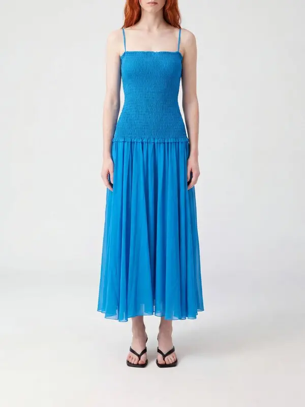 Tory Burch A-line Off-the-shoulder Silk And Cotton Blend Midi Dress - Blue