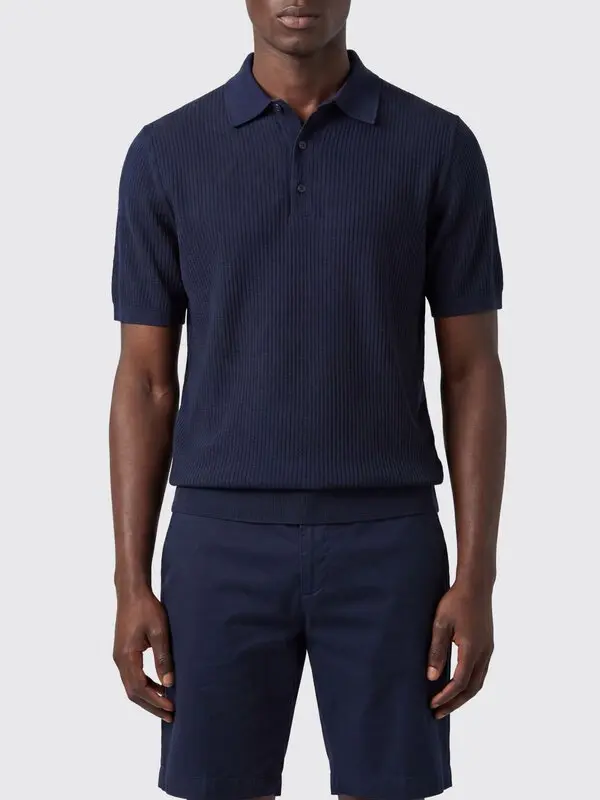 KANGRA Short-sleeved Cotton Knit Polo Shirt With A Three-button Placket - Blue