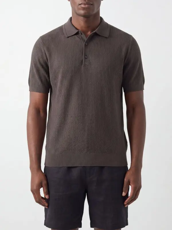 KANGRA Short-sleeved Cotton Knit Polo Shirt With A Three-button Placket - Ebony