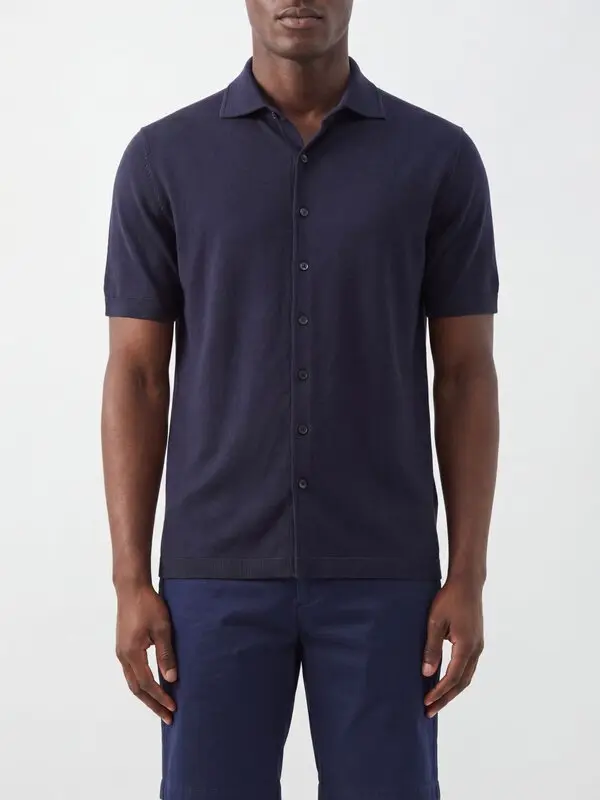 KANGRA Short-sleeved Stretch Cotton Polo Shirt With Classic Collar - Blue