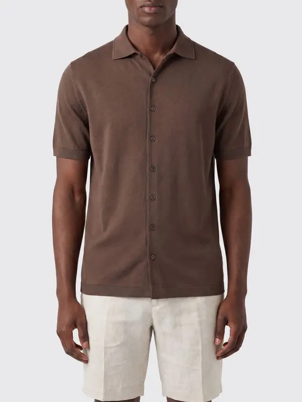 KANGRA Short-sleeved Stretch Cotton Polo Shirt With Classic Collar - Coffee