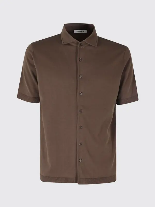KANGRA Short-sleeved Stretch Cotton Polo Shirt With Classic Collar - Coffee