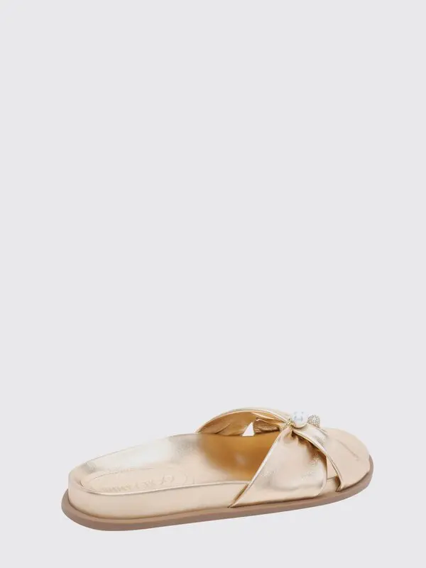 JIMMY CHOO Rafi Laminated Nappa Slide Sandals With Faux Pearls And Rhinestones - Gold
