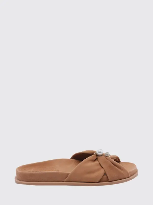 JIMMY CHOO Rafi Suede Slide Sandals With Pearl And Rhinestone Embellishments - Brown