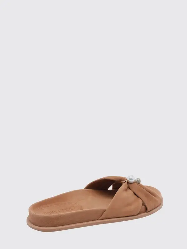 JIMMY CHOO Rafi Suede Slide Sandals With Pearls And Rhinestones - Brown