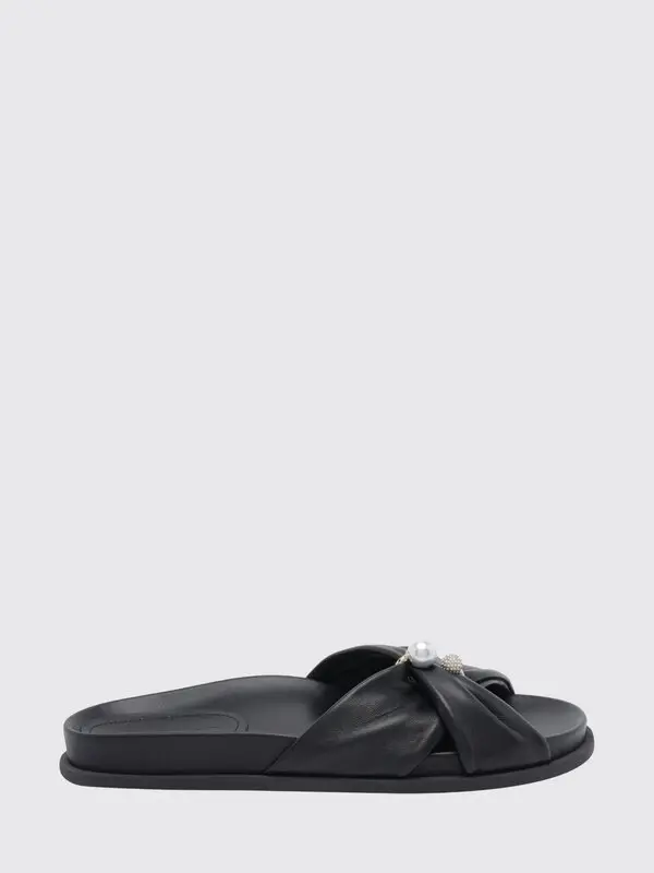 JIMMY CHOO Rafi Embellished Smooth Calfskin Slide Sandals - Black