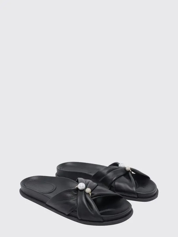 JIMMY CHOO Rafi Embellished Smooth Calfskin Slide Sandals - Black