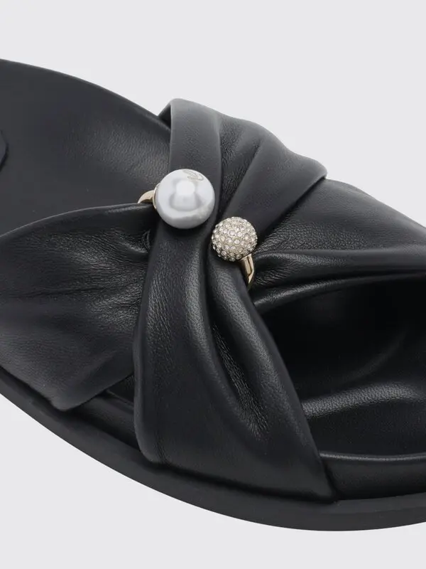 JIMMY CHOO Rafi Embellished Smooth Calfskin Slide Sandals - Black