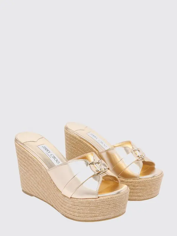JIMMY CHOO Leda High Wedge Sandals In Laminated Calfskin Leather