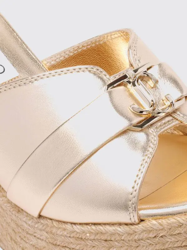 JIMMY CHOO Leda High Wedge Sandals In Laminated Calfskin Leather