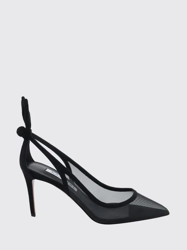 AQUAZZURA Bow Tie Mesh And Suede Court Shoes With Cut-out Knot And High Heel - Black