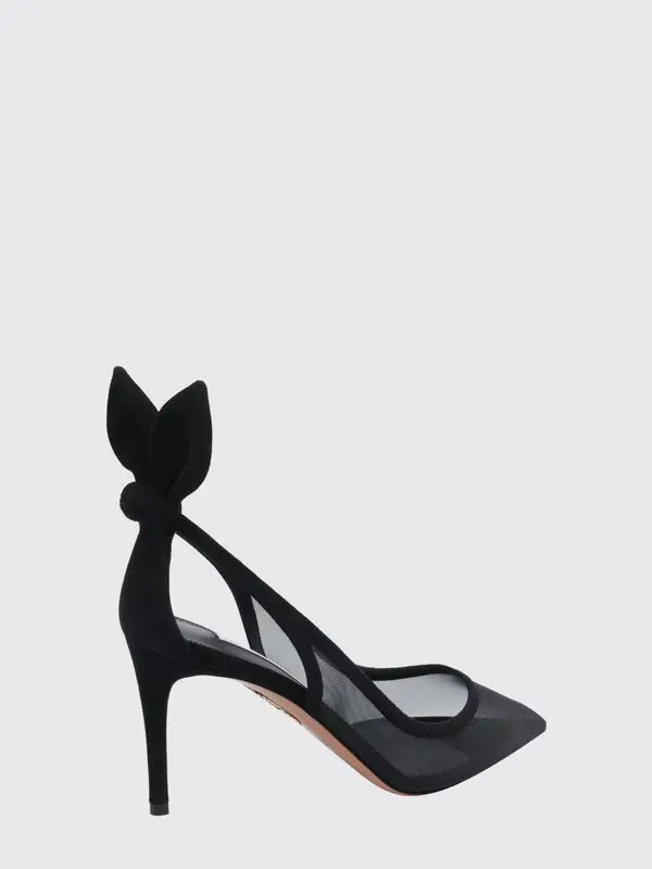 AQUAZZURA Bow Tie Mesh And Suede Court Shoes With Cut-out Knot And High Heel